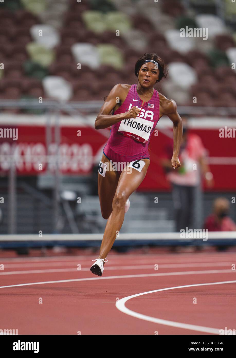 Gabrielle Thomas participating in the semi-final of the 200 meters of ...