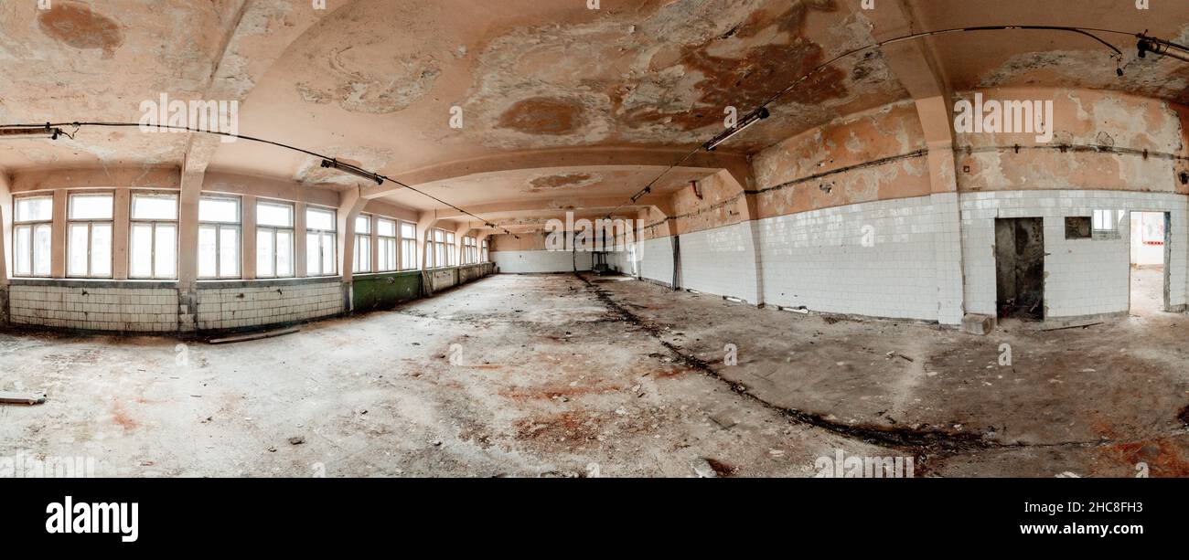 Big empty room inside the abandoned coal mine in Petrila, Romania Stock ...