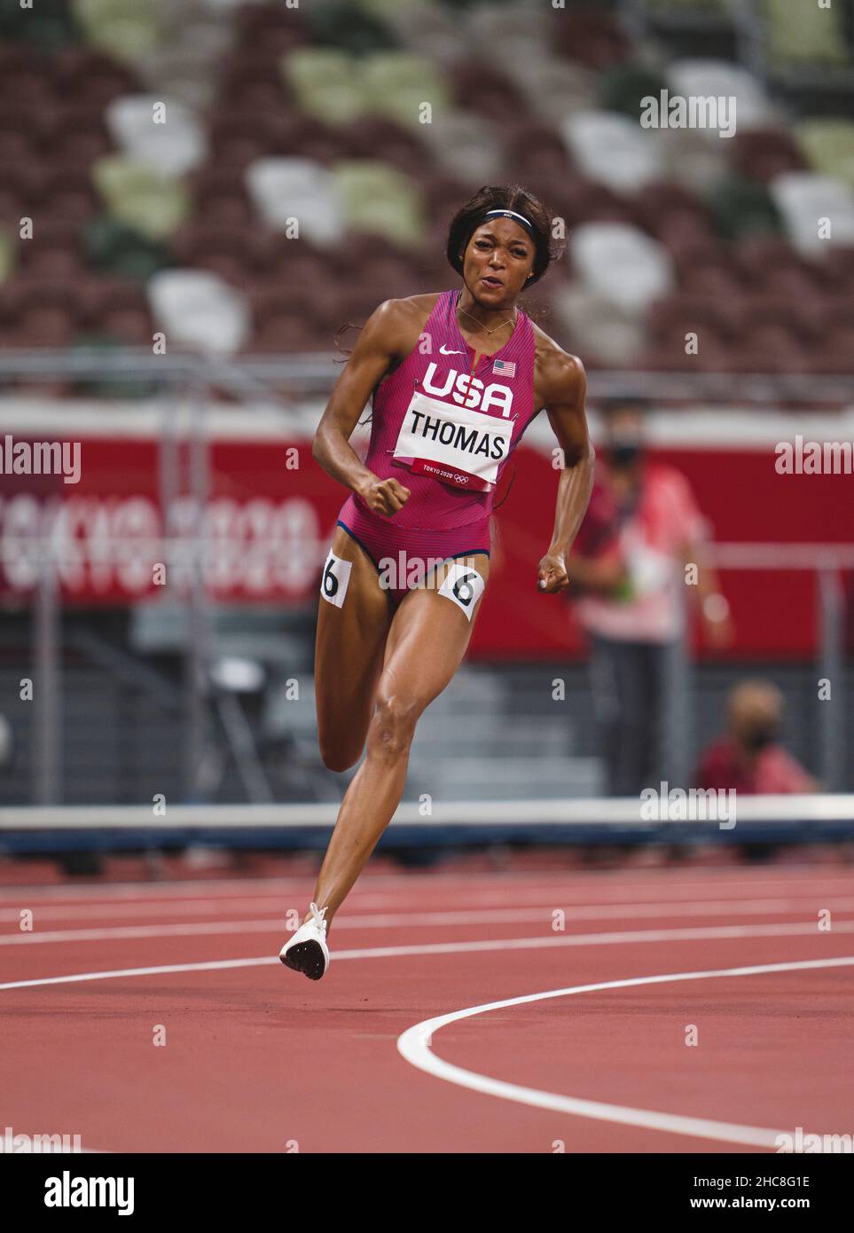 Gabrielle Thomas participating in the semi-final of the 200 meters of ...