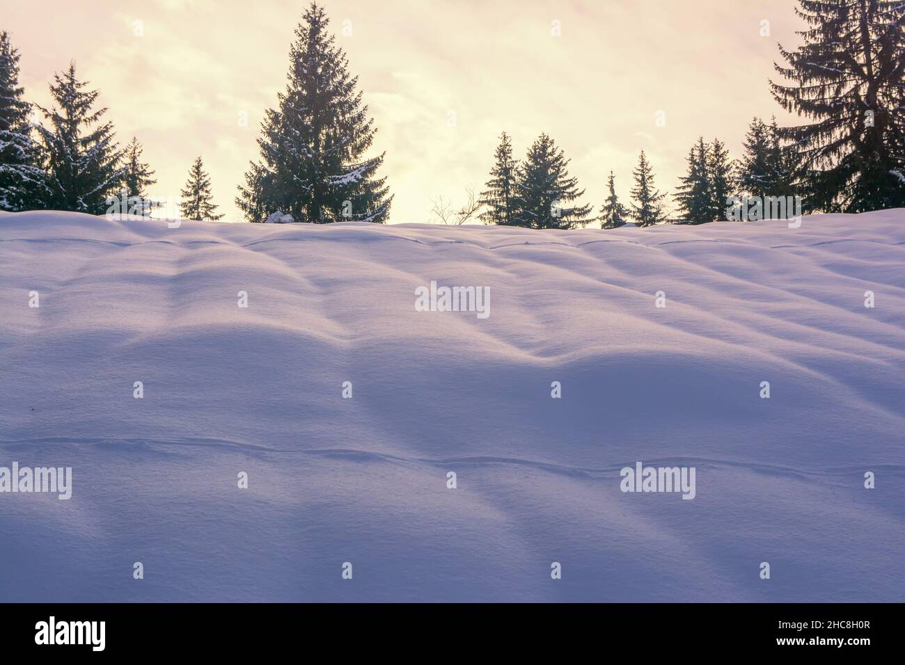Fantastic winter landscape during sunset. colorful sky glowing by ...
