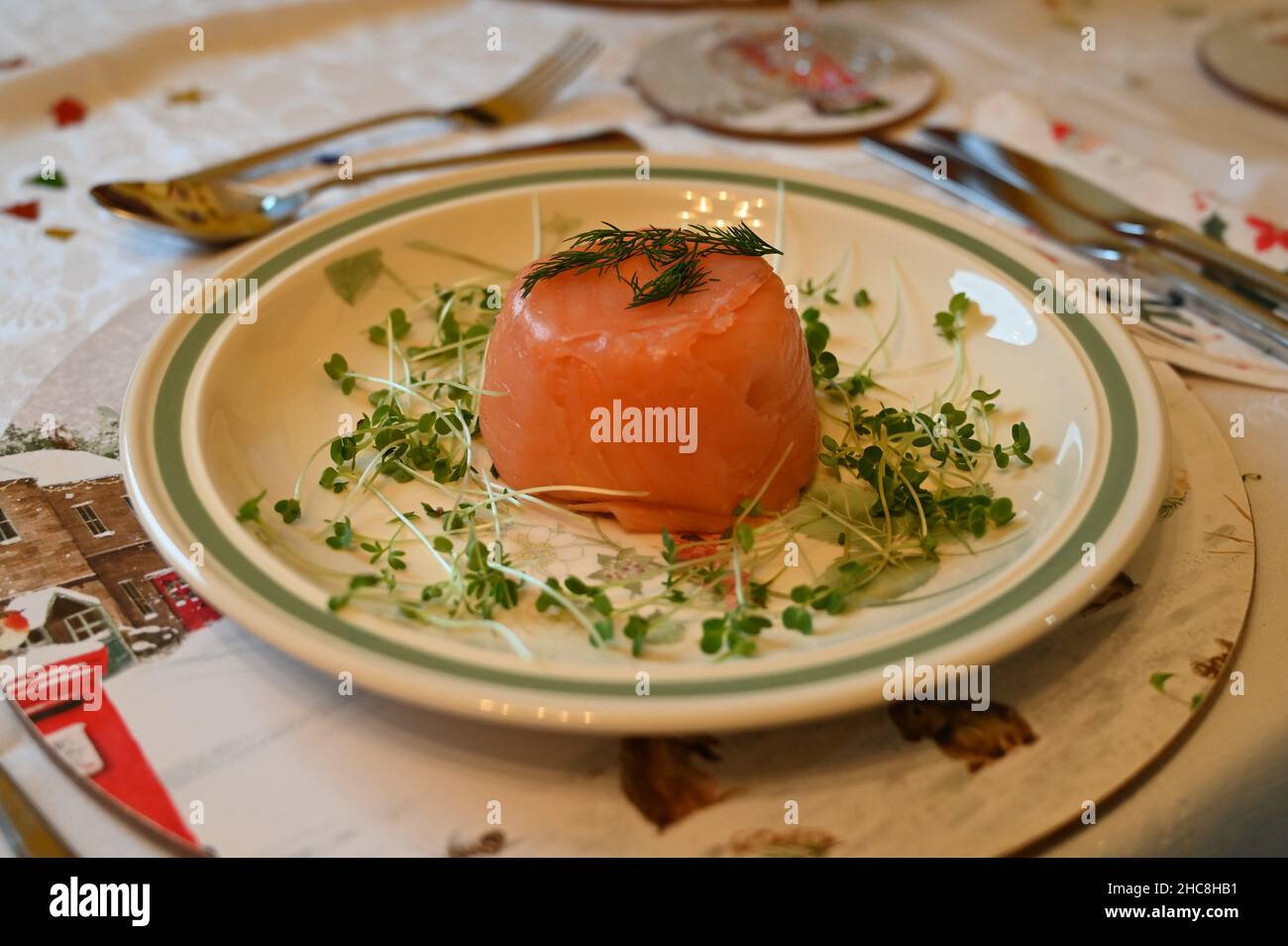 Smoked Salmon Mousse parcel entree Stock Photo - Alamy