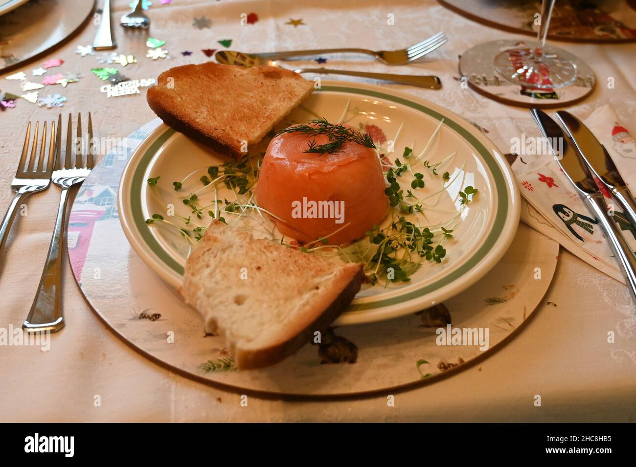 Smoked Salmon Mousse parcel entree Stock Photo - Alamy