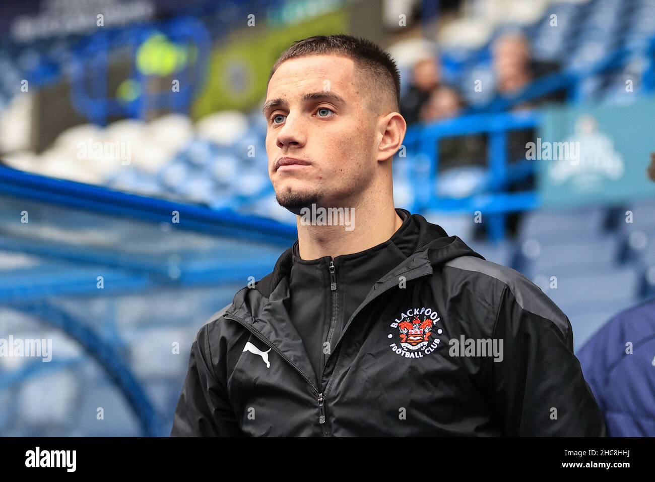Jerry Yates #9 of Blackpool arrives at the John Smiths Stadium Stock ...