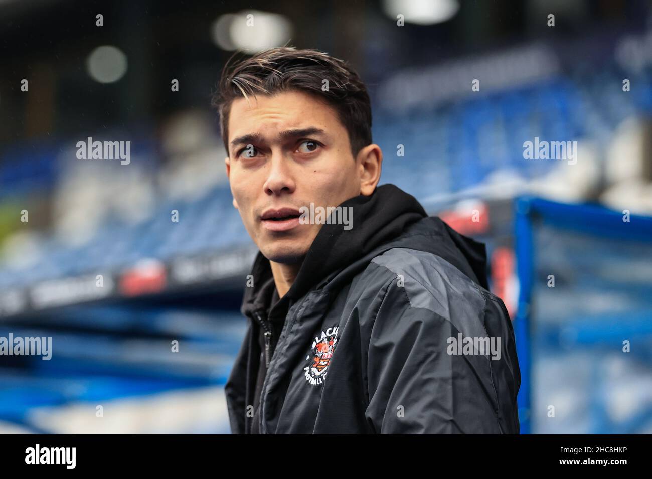 Kenny Dougall #12 of Blackpool arrives at the John Smiths Stadium Stock ...