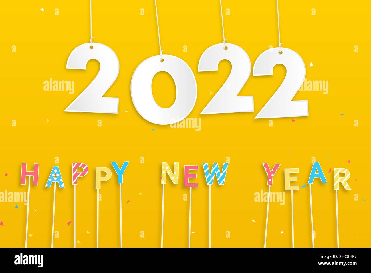 Numbers 2022 hanging on the ropes in yellow background with colorful ...