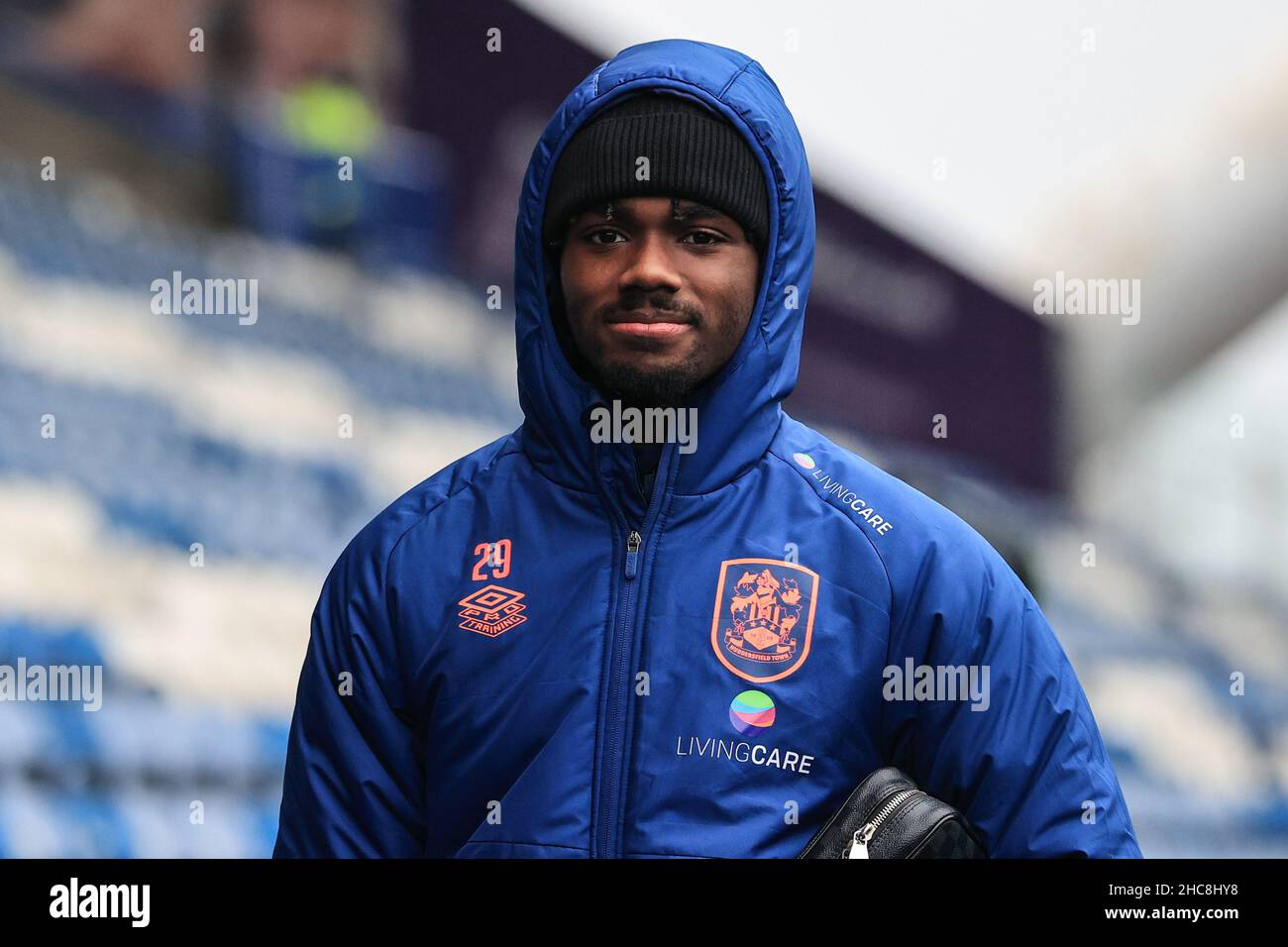 Aaron Rowe #29 of Huddersfield Town arrives at the John Smiths Stadium ...