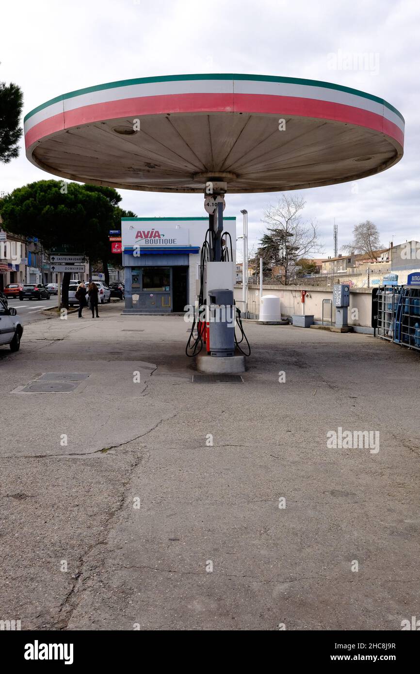 Unique petrol station with a round roof in Carcassonne, France Stock ...