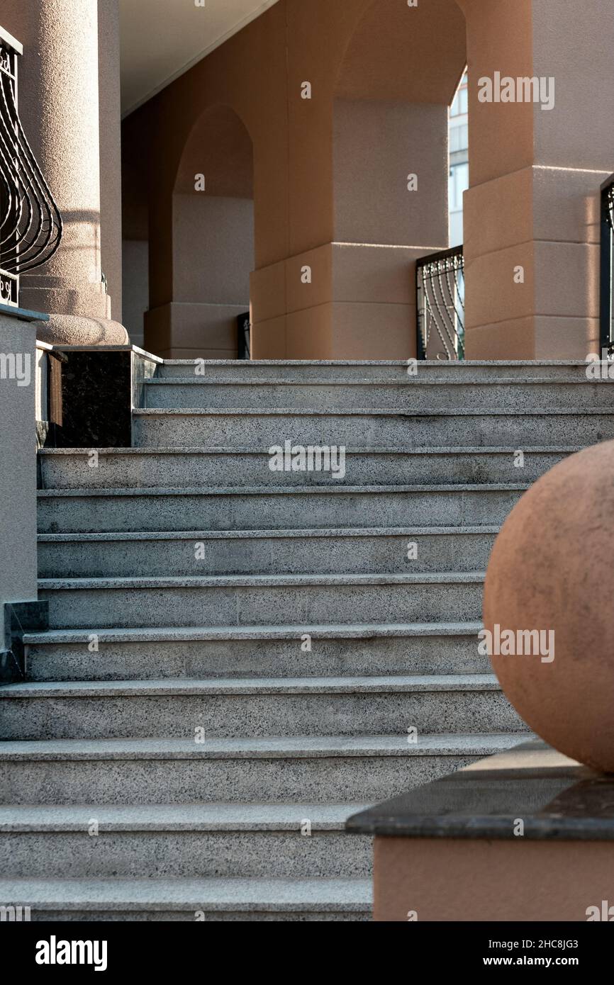 Ascending staircase. Arcade in the modern architecture of buildings ...