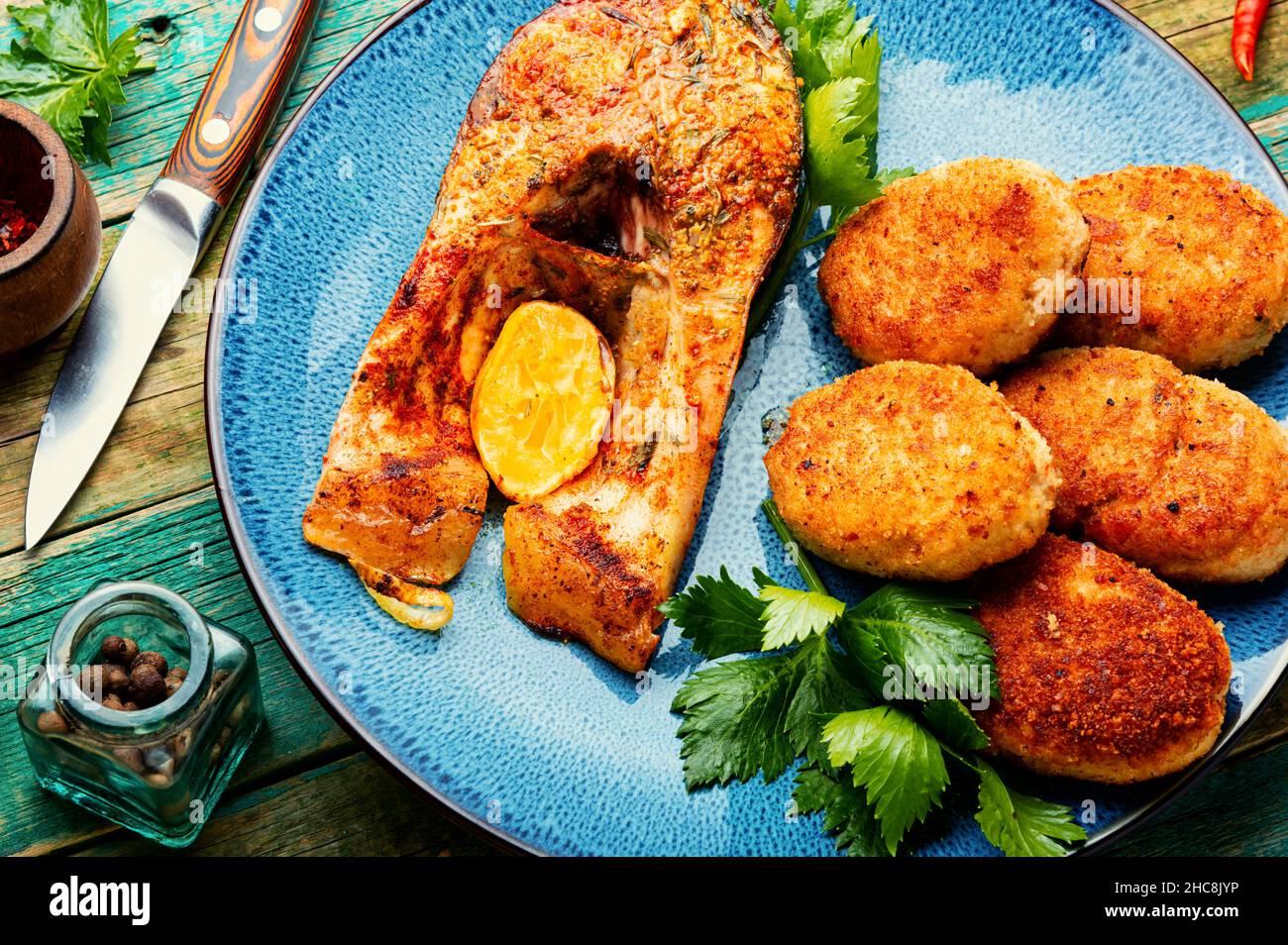 Homemade fish cutlets and tasty fish steak Stock Photo - Alamy