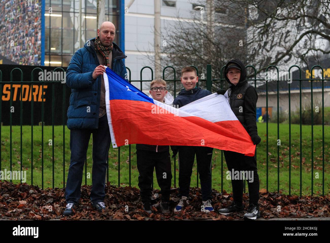 Hull City supporters pose for a picture on arrival at The MKM Stadium ...