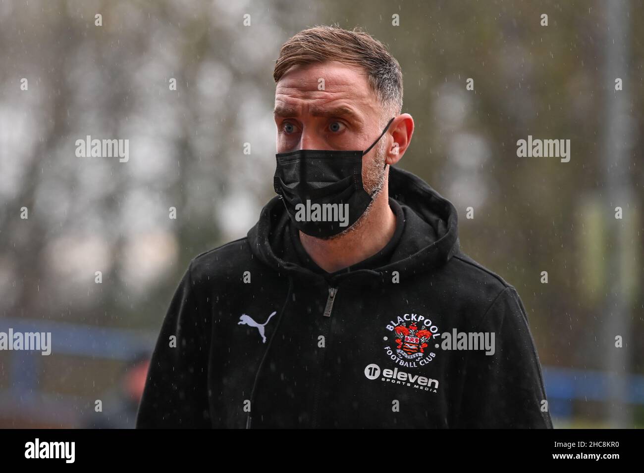 Richard Keogh #26 of Blackpool arrives at The John Smith's Stadium ...