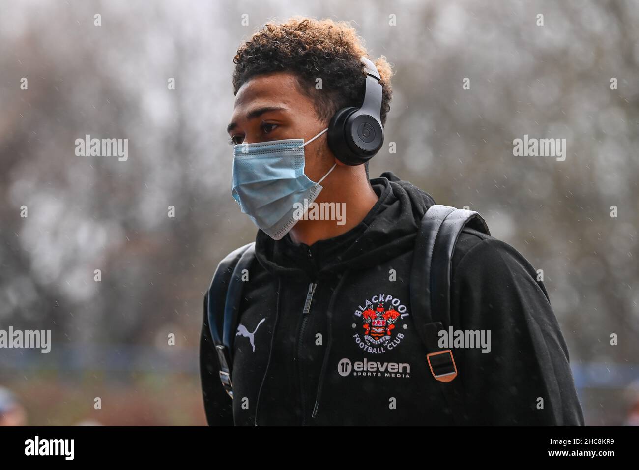 Jordan Lawrence-Gabriel #4 of Blackpool arrives at The John Smith's ...