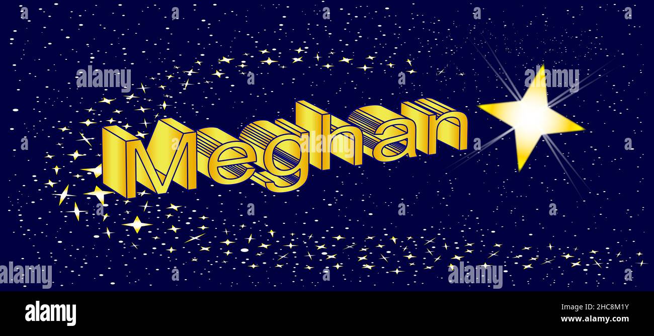 The baby girl name Meghan set over a pink and white background Stock ...