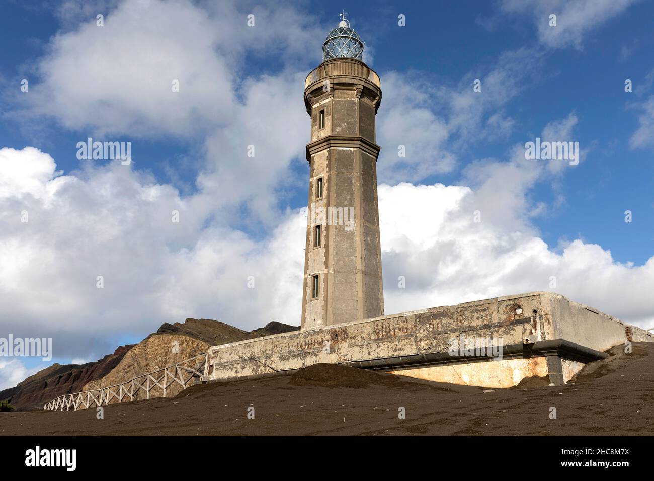 Tower of lighthouse of Ponta dos Capelinhos on western coast on Faial ...