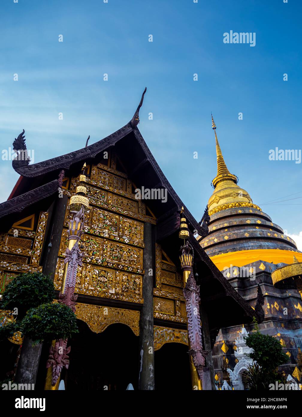 Northern Thai art patterns on various parts of the chapel and pagoda in ...
