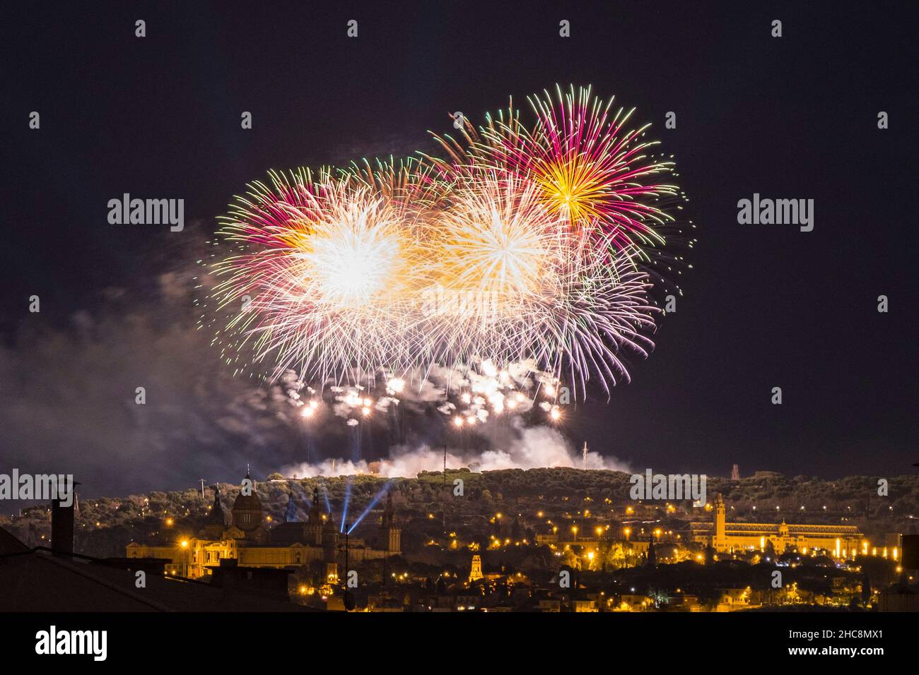 Fireworks night in the city of Barcelona, Spain Stock Photo - Alamy