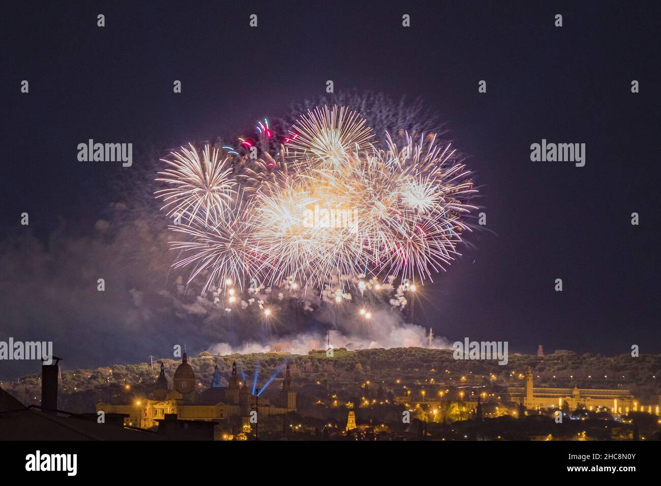 Fireworks night in the city of Barcelona, Spain Stock Photo - Alamy