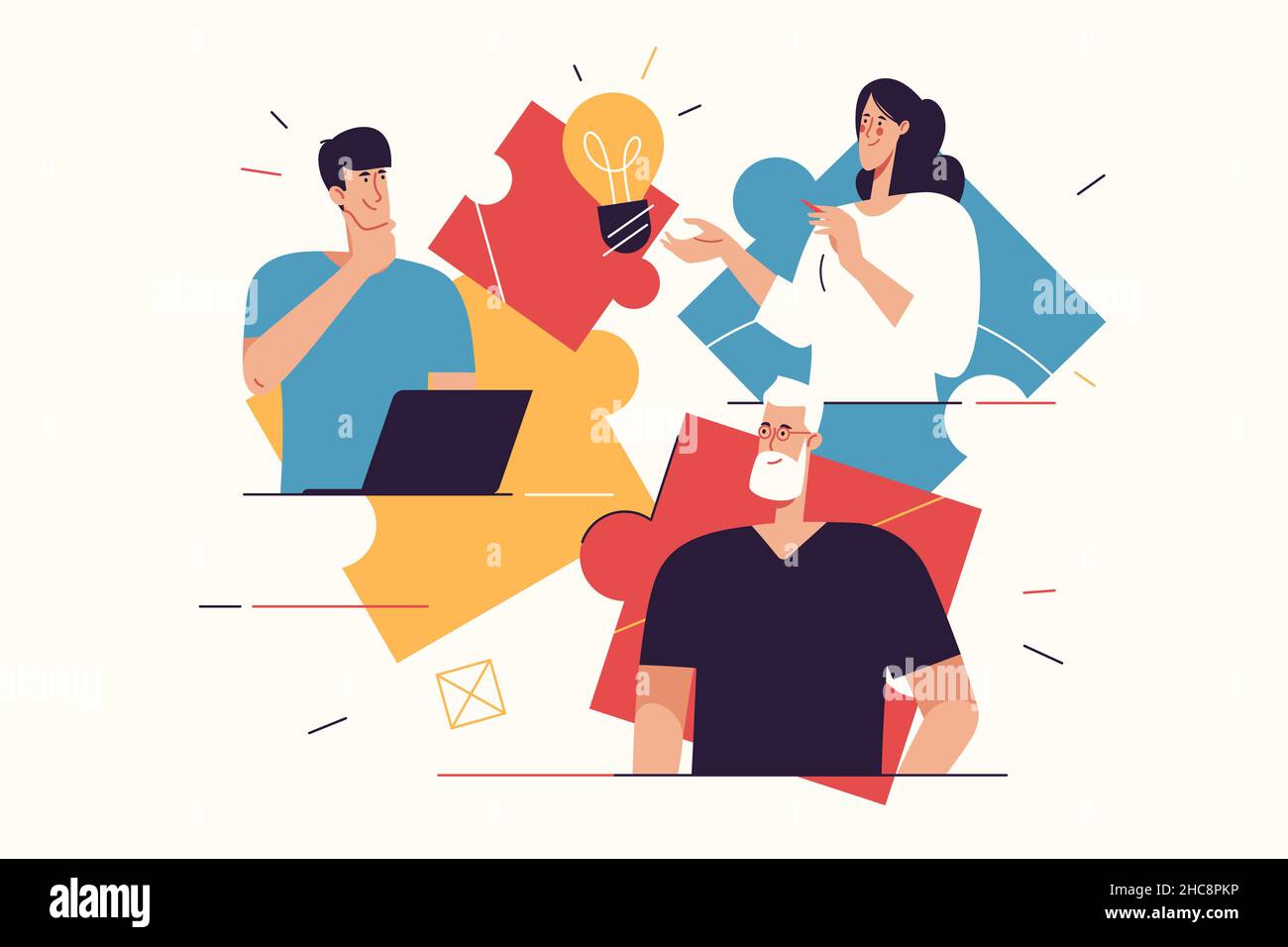 Vector illustration depicting a happy young man finding an effective ...