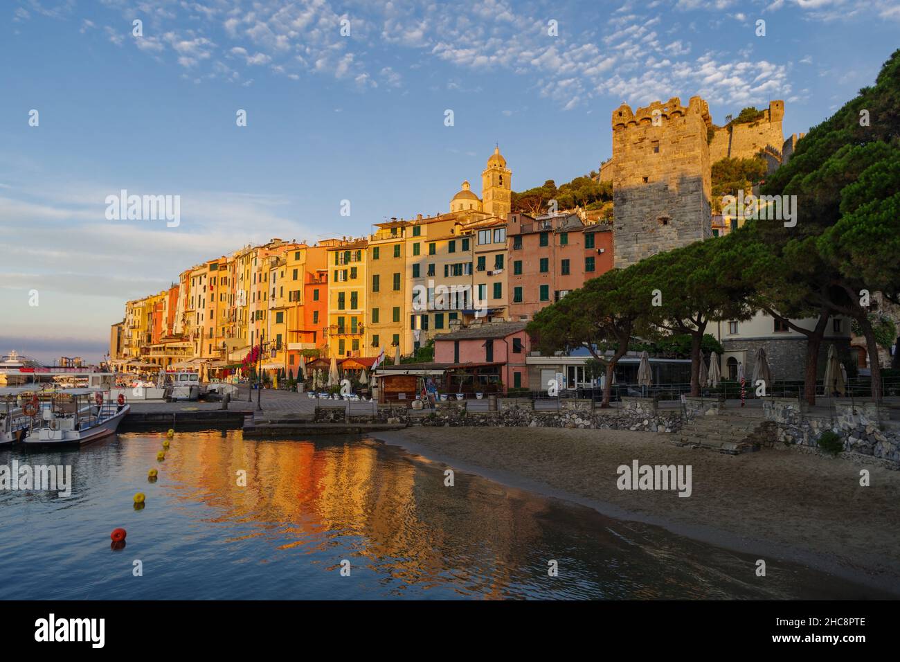The old town and harbour of Porto Venere in morning. UNESCO world ...