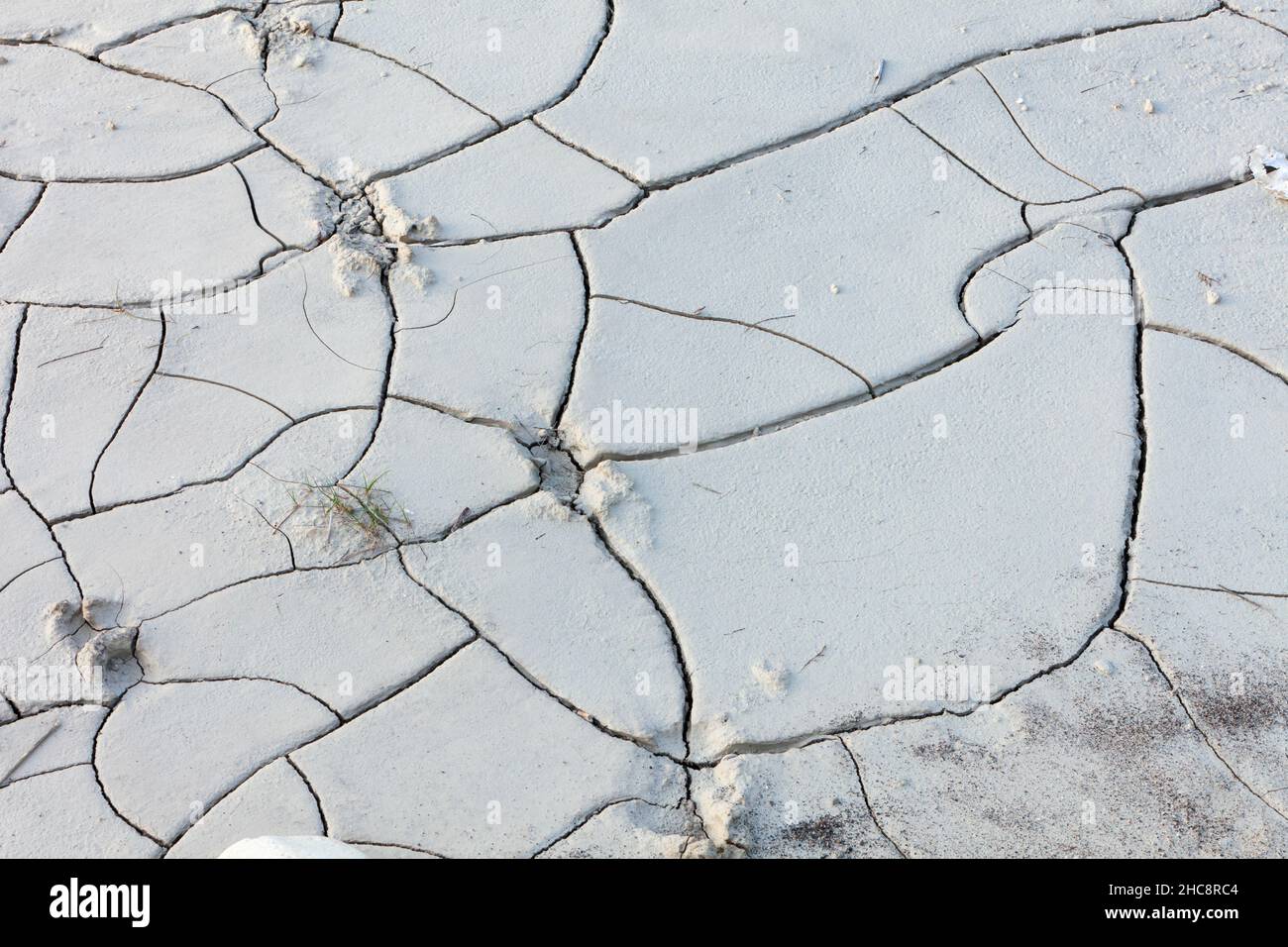 Dried out earth, showing cracks, during droughty conditions on island ...