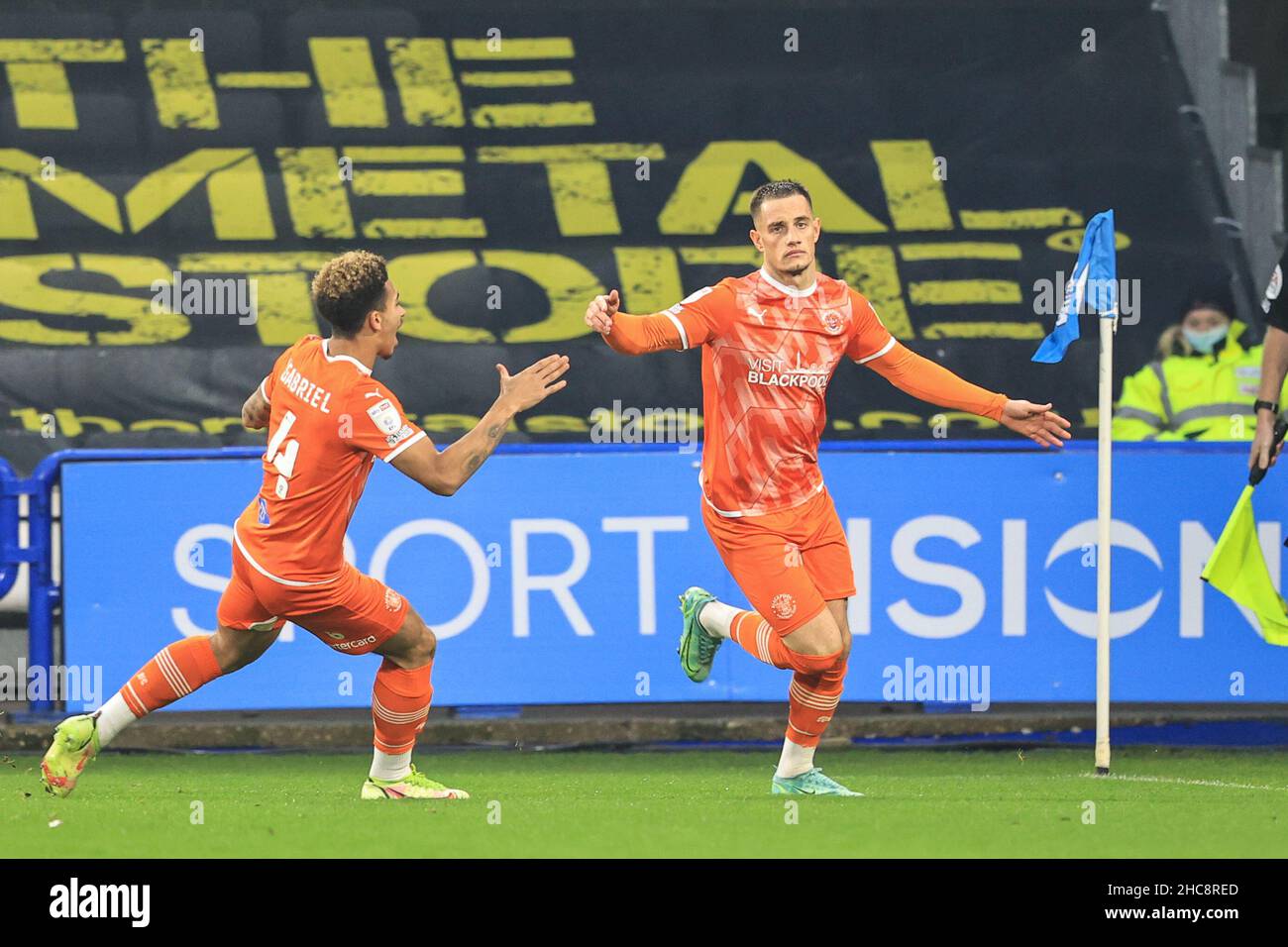 Jerry Yates #9 of Blackpool celebrates his goal to make it 0-1 Stock ...