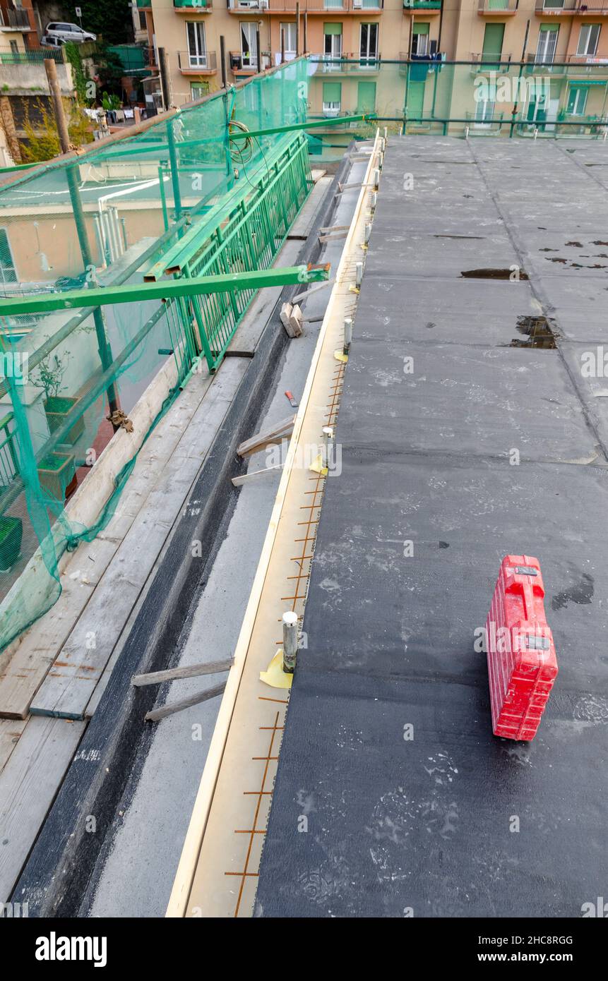 laying of waterproofing sheathing and insulation during the renovation ...