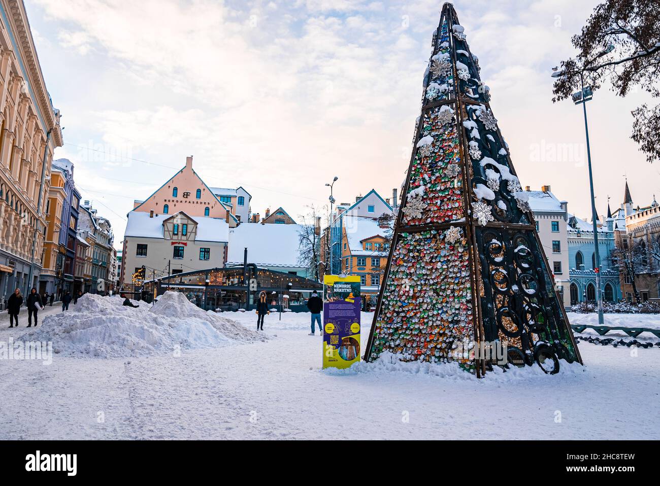 Eco Christmas tree made up of waste, recycled trash and used ...