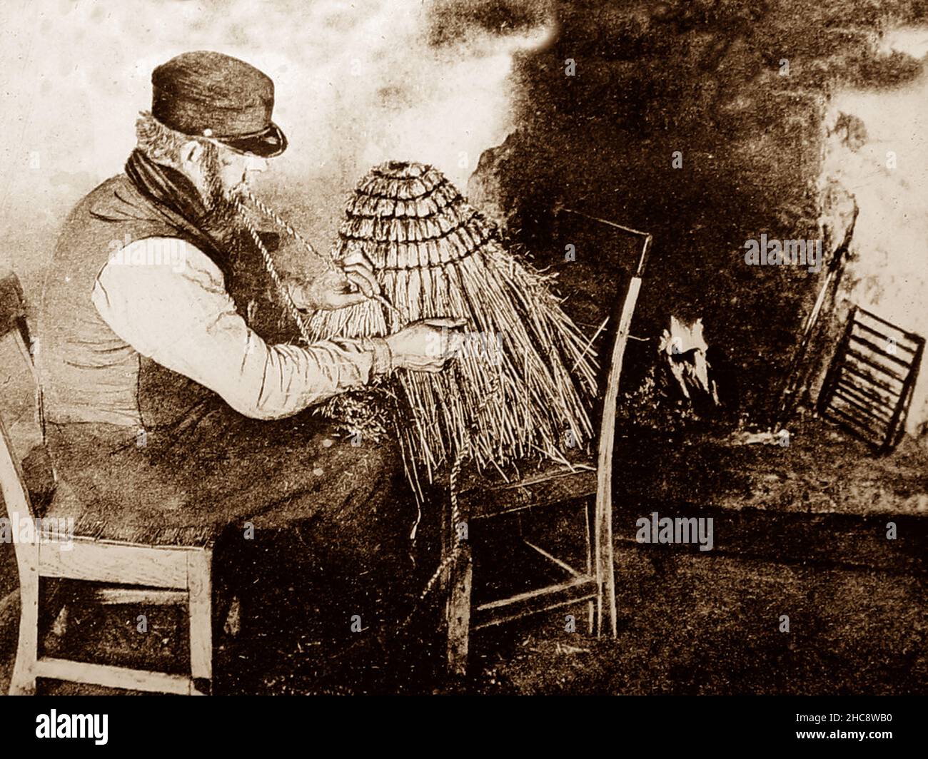 Crofter making a peat kishie in the Shetland Isles, Scotland, Victorian ...