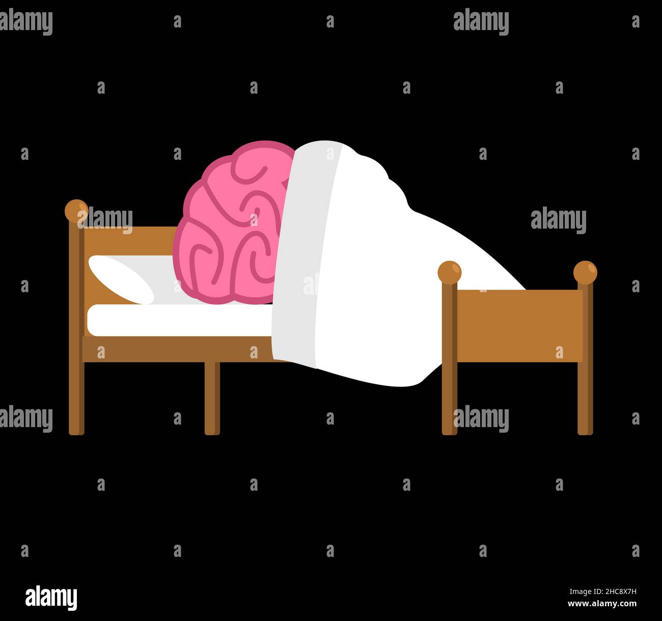 brain asleep. brains are resting. brain sleeps on bed. vector ...