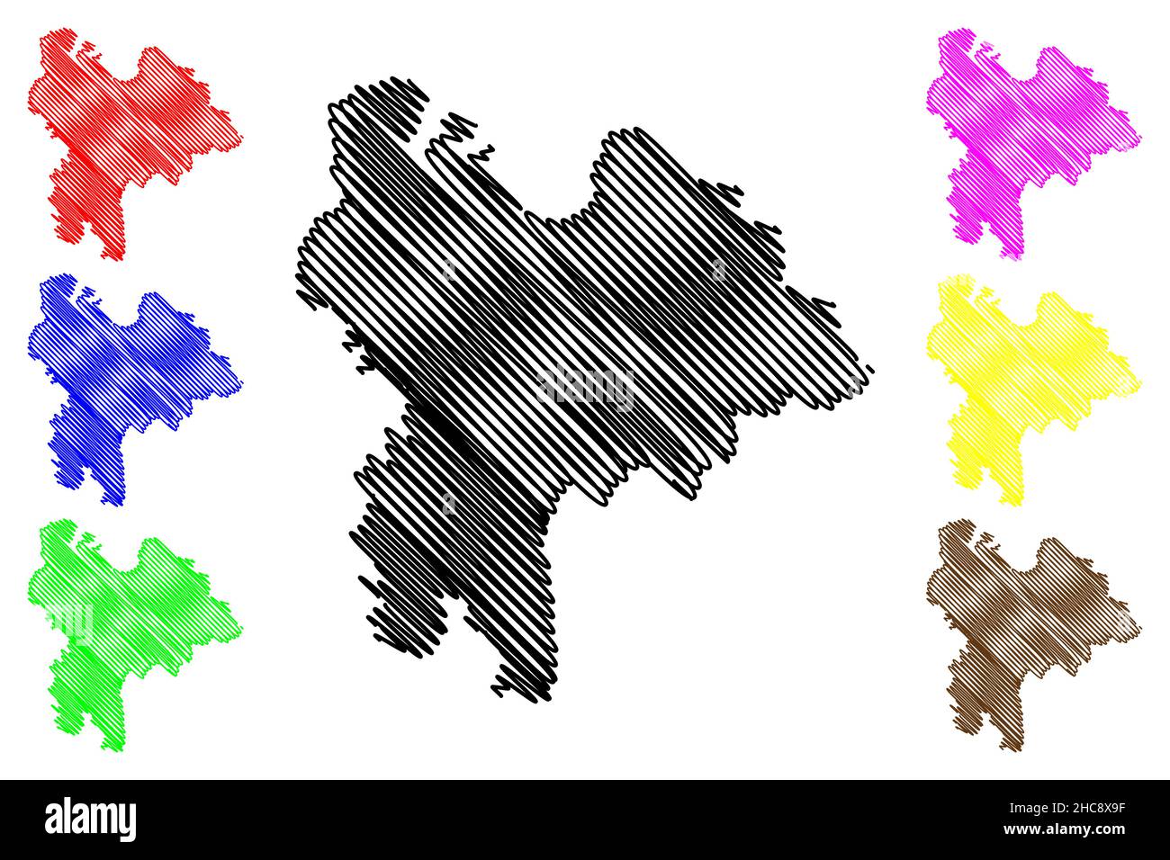 Pilibhit district (Uttar Pradesh State, Republic of India) map vector ...