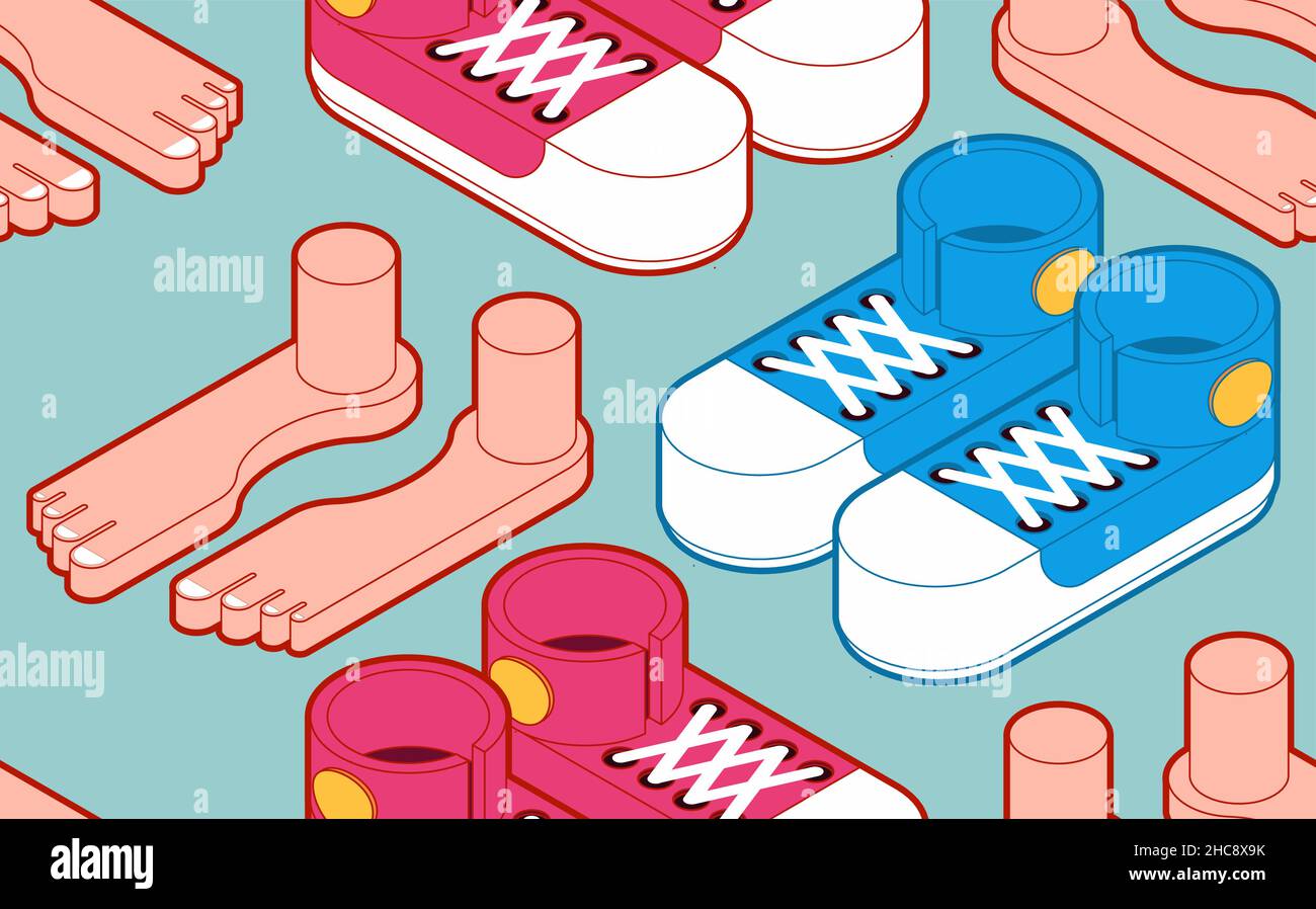 Feet and Sneakers pattern seamless. Toes and shoes background. vector ...