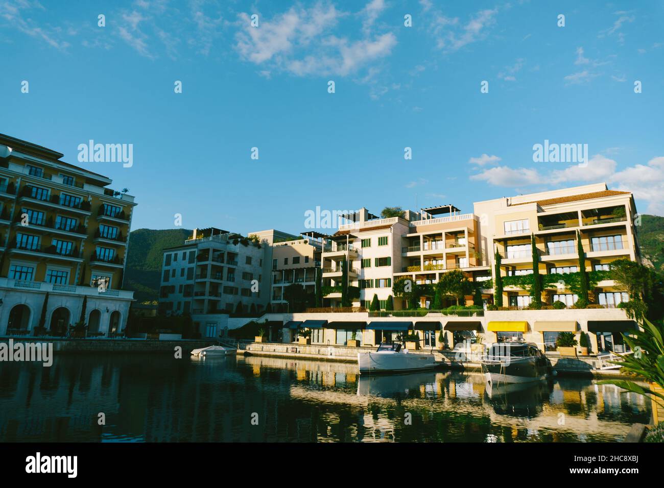Modern buildings in the Porto resort. Montenegro Stock Photo - Alamy