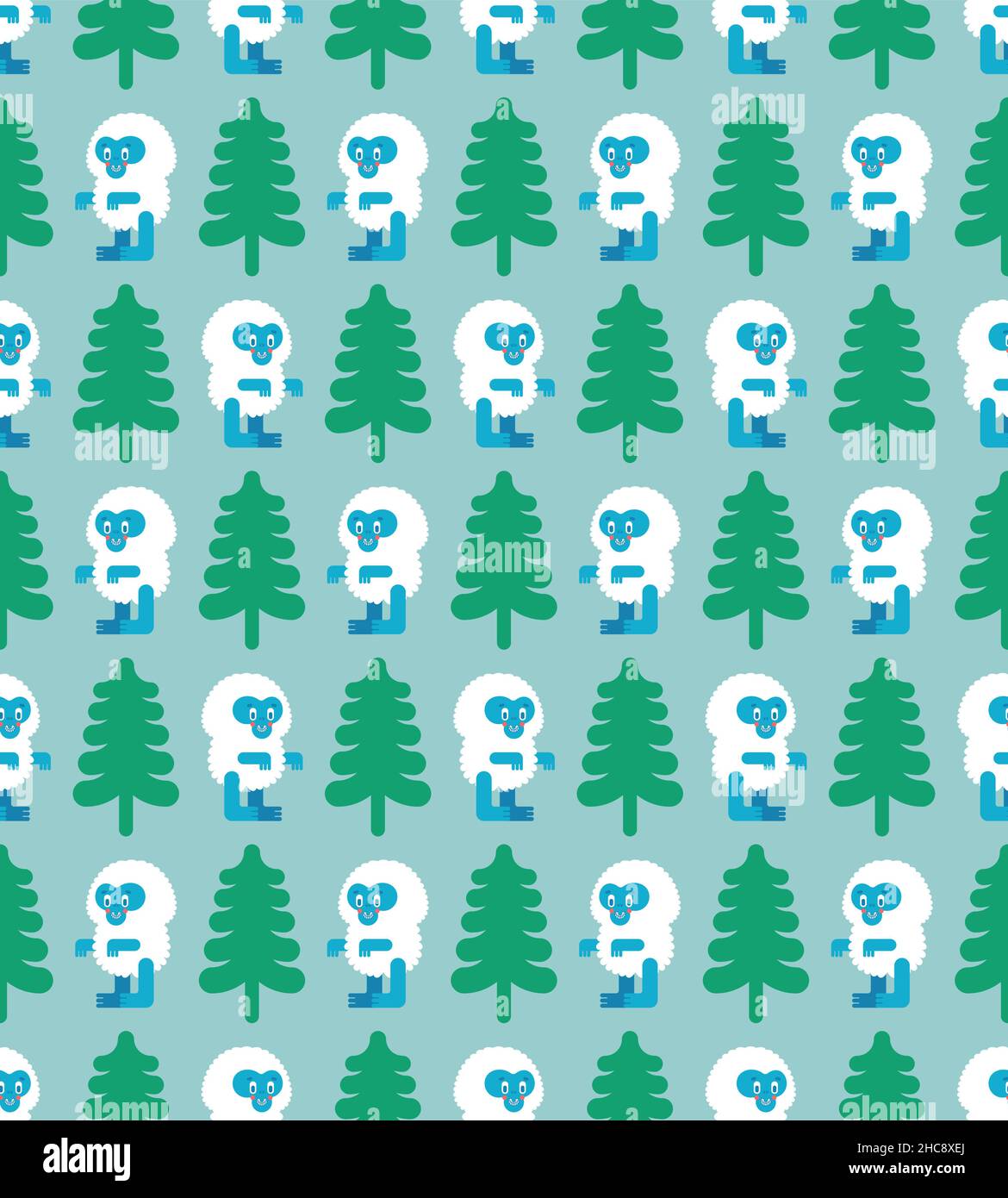 Cute yeti in forest pattern seamless. small bigfoot cartoon background ...