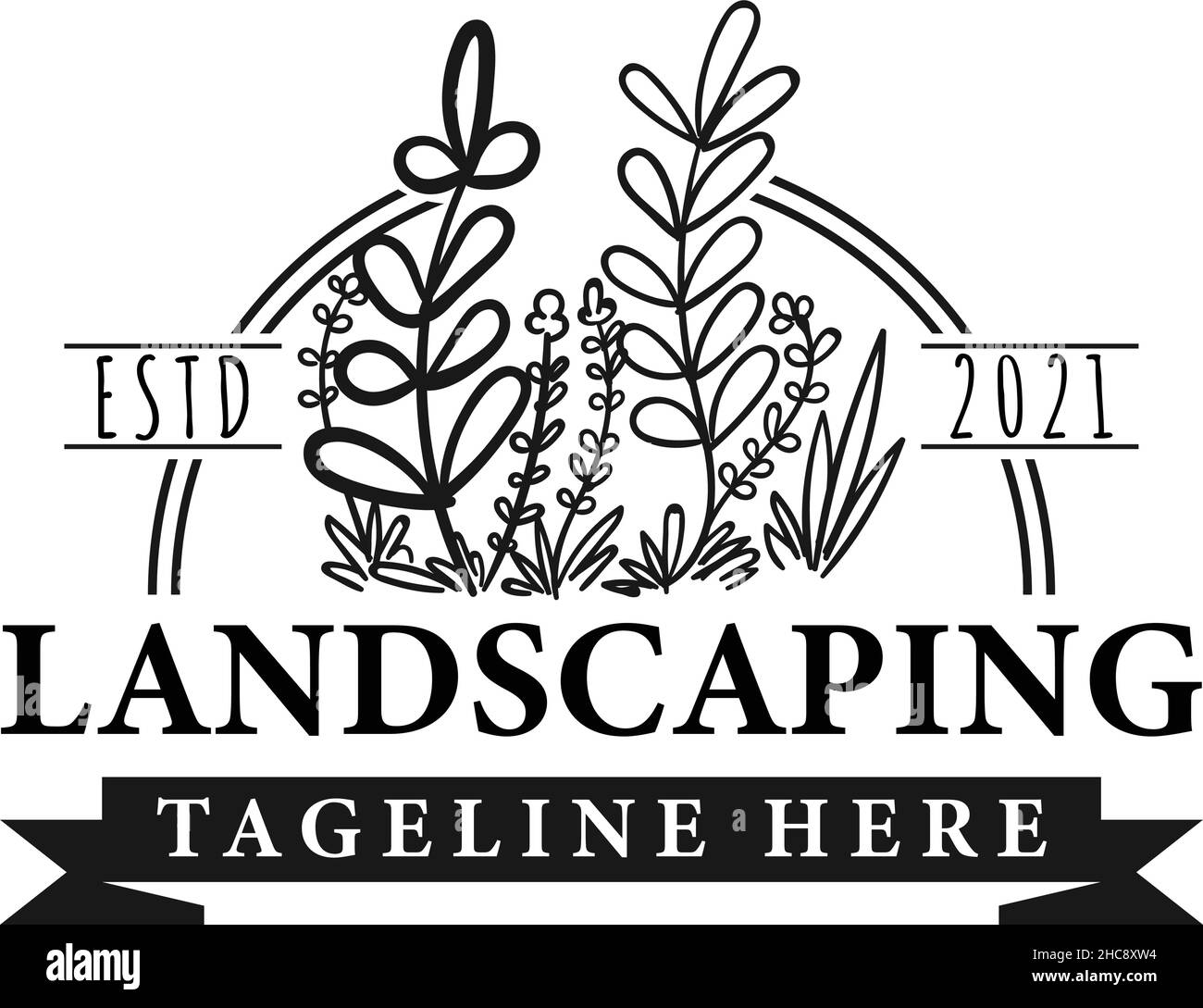 Flat silhouette LANDSCAPING flower logo design Stock Vector Image & Art ...