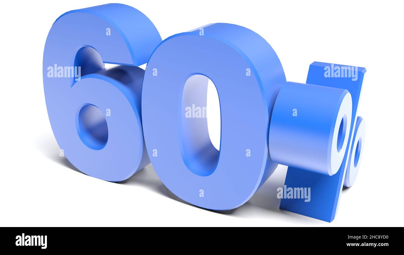 Blue 60 percente banner on white background - 3D rendering illustration ...