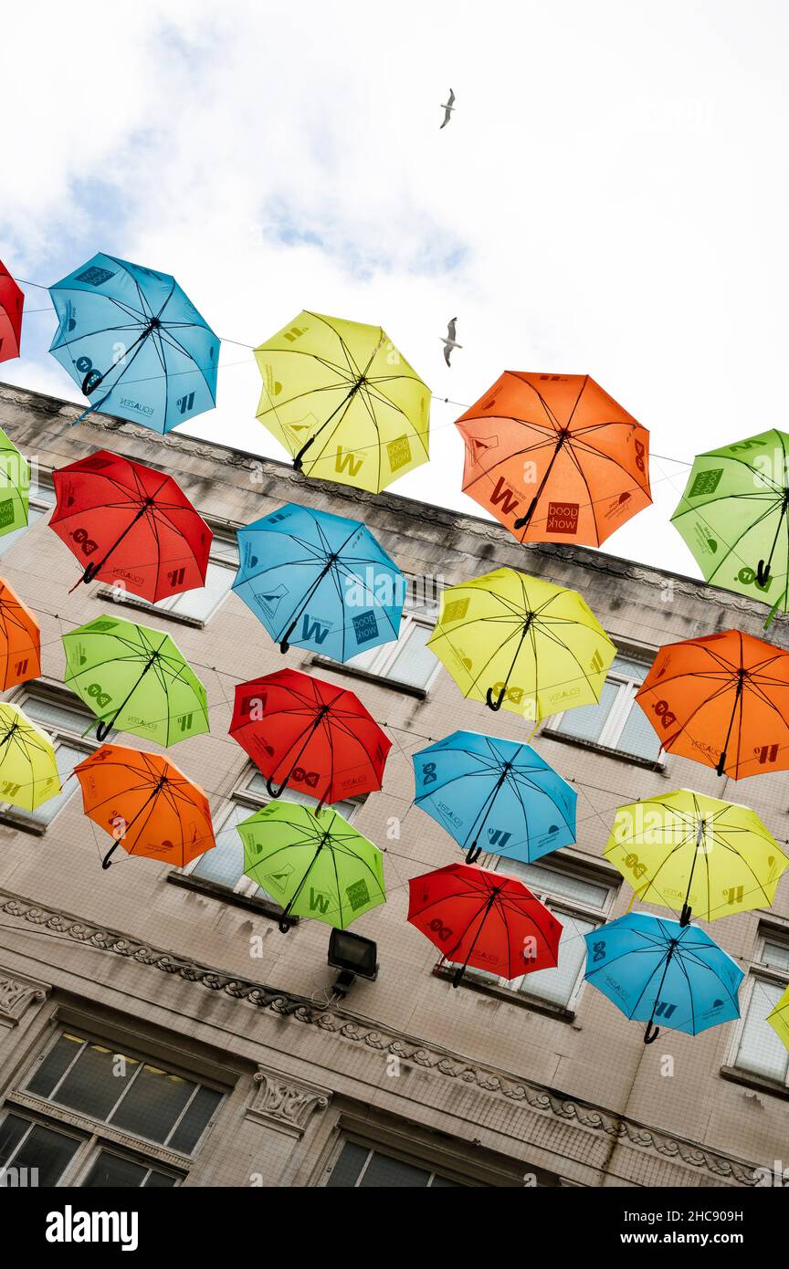 An umbrella street art project in Liverpool city center near Bold ...