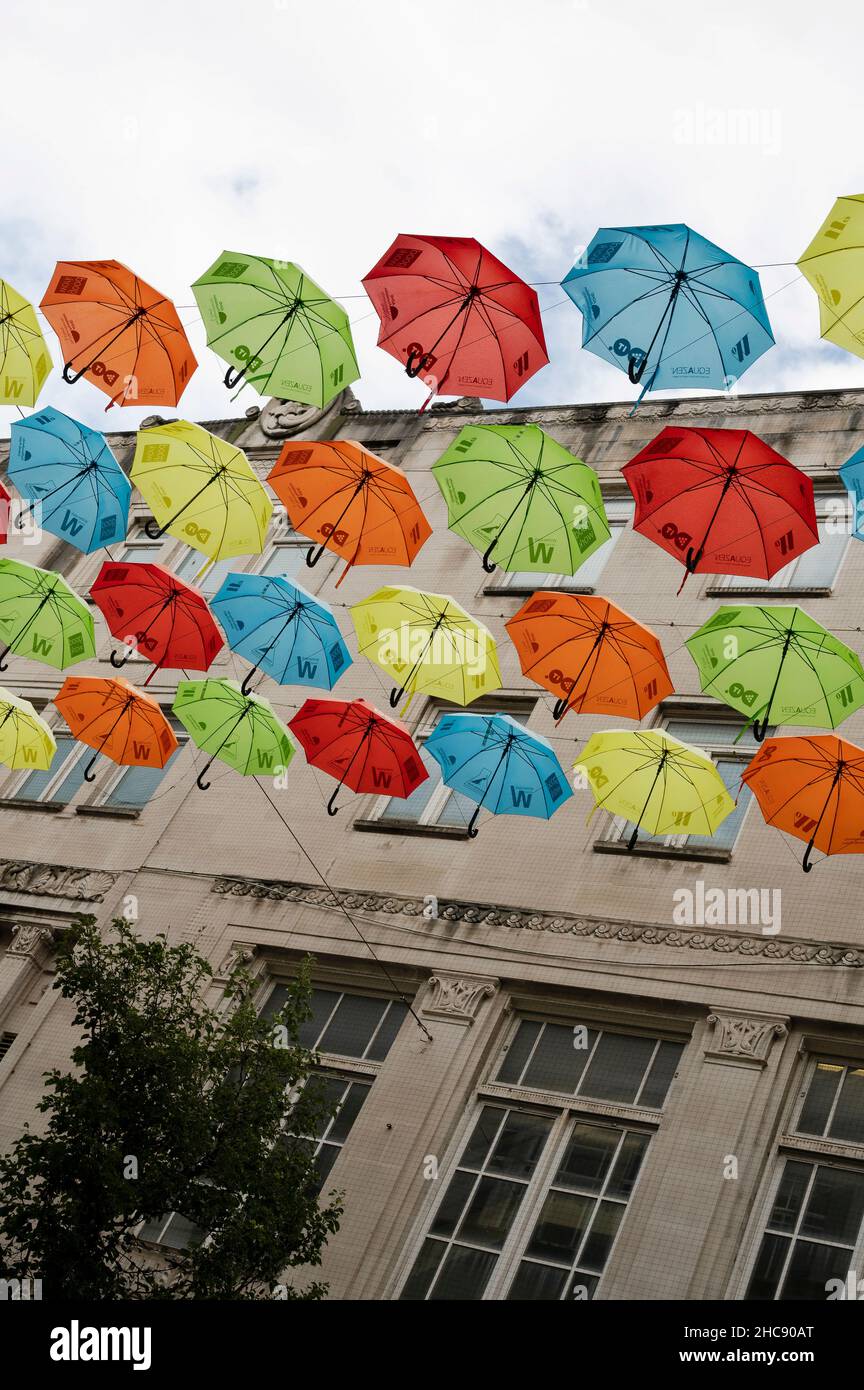 An umbrella street art project in Liverpool city center near Bold ...