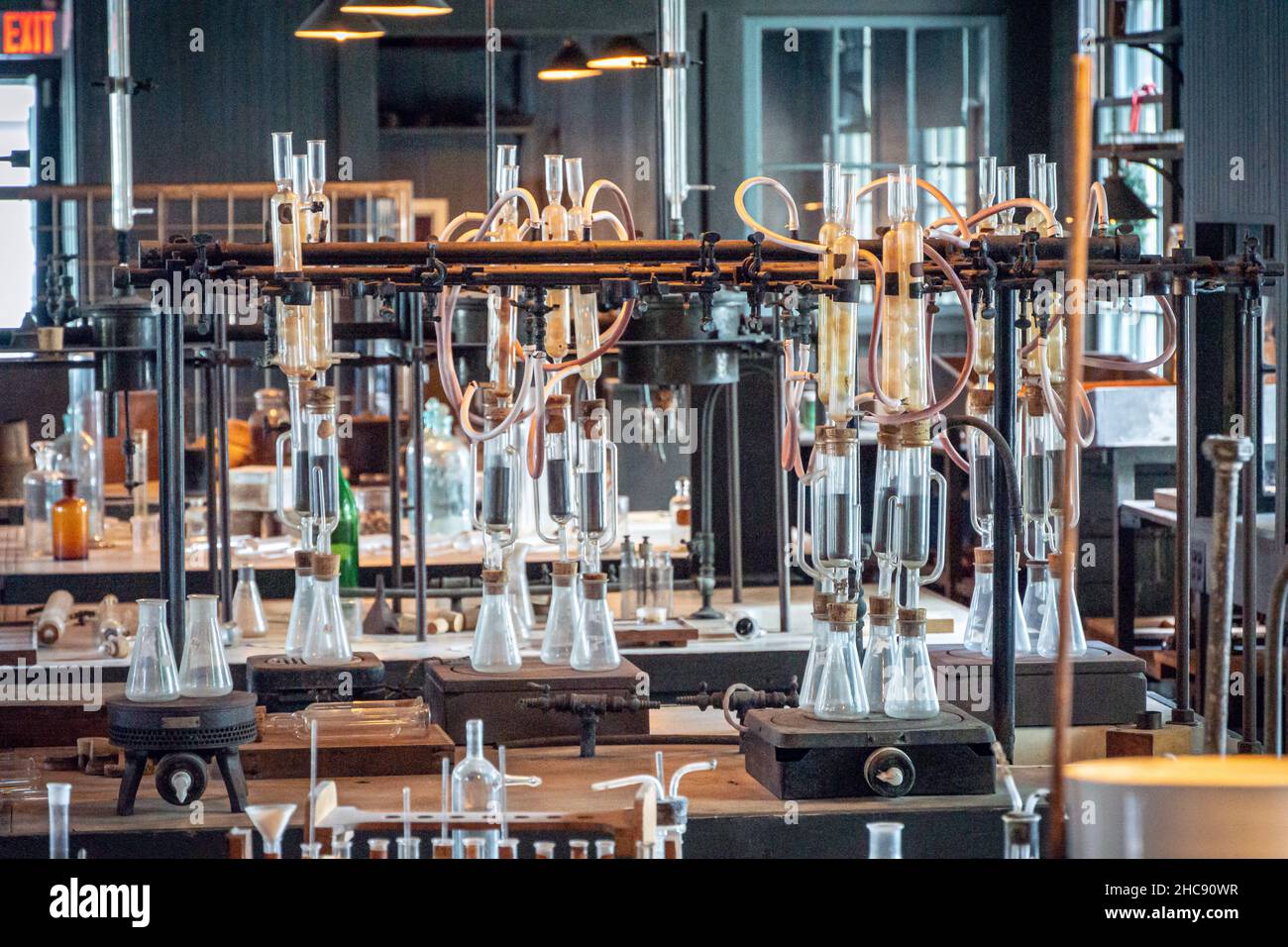 the old inventors laboratory with glass bottles Stock Photo - Alamy