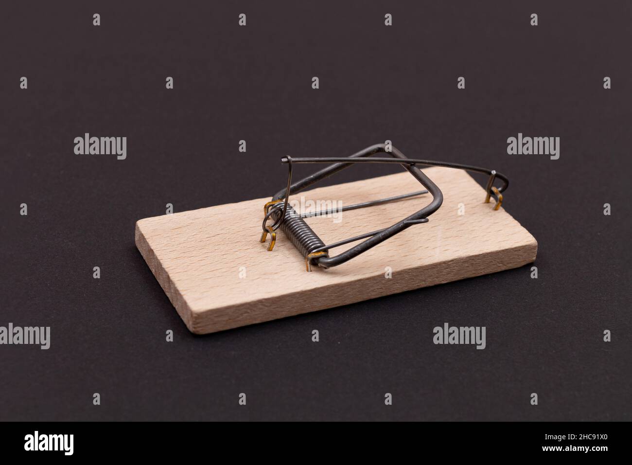 Wooden Mouse Trap. Empty Loaded Mousetrap on Black Background Stock ...