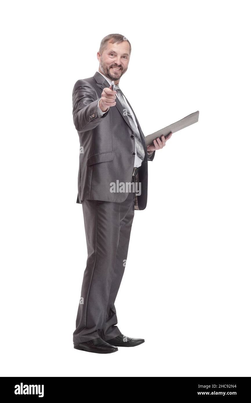 business man with clipboard. isolated on a white background Stock Photo ...