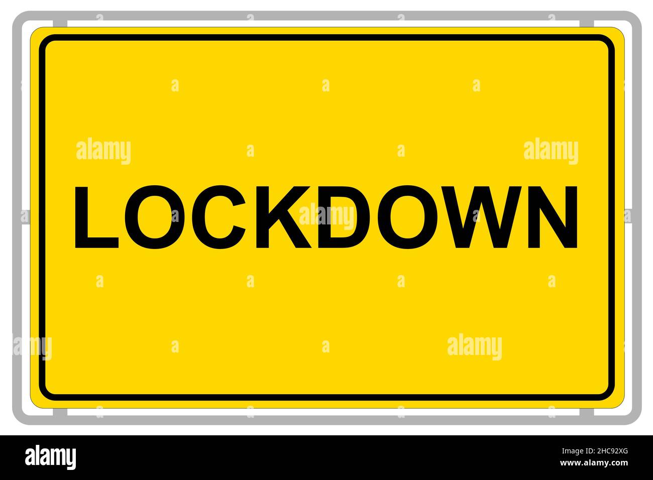Coronavirus Lockdown and yellow traffic sign isolated on white ...
