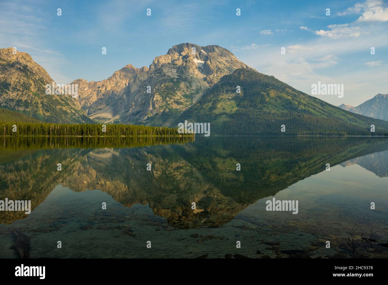 Mount Moran Reflecting In Leigh Lake in Grand Teton National Park Stock ...