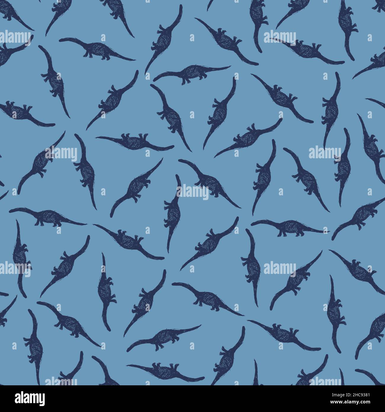 Vector blue simple dinosaur brontosaurus scattered repeat pattern ...