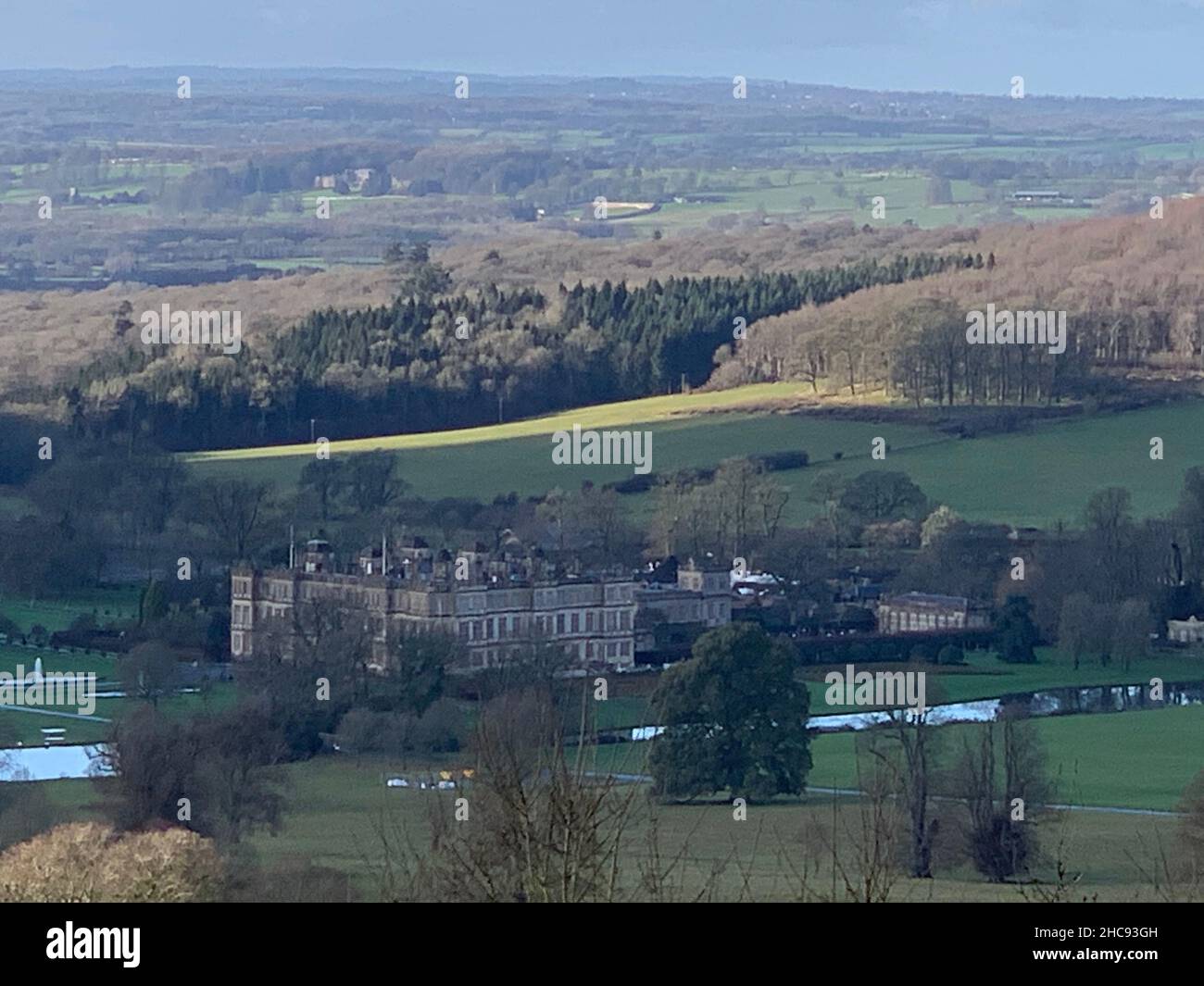 distant picture of Longleat house and Park near Frome Somerset old type ...