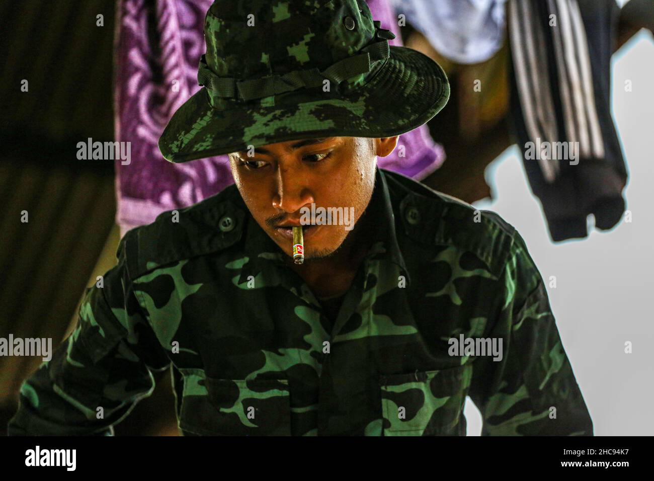 Kayin State, Myanmar. 13th Nov, 2021. A member of the People's defence ...