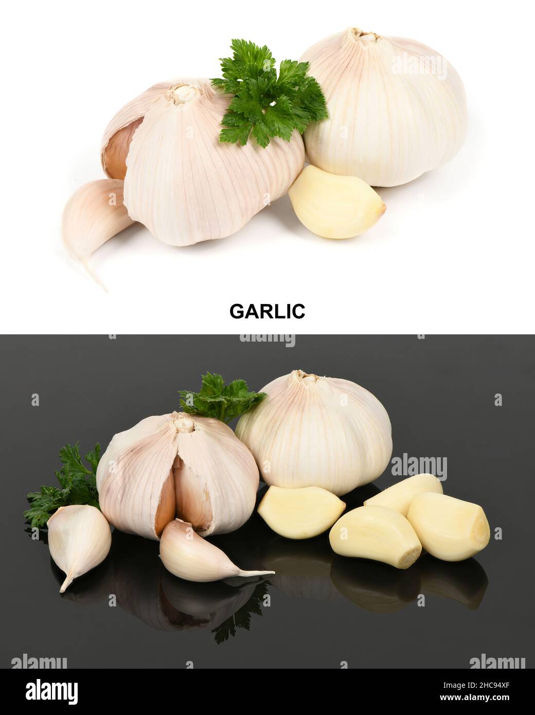 Creative layout made from garlic. High resolution photo. Full depth of ...