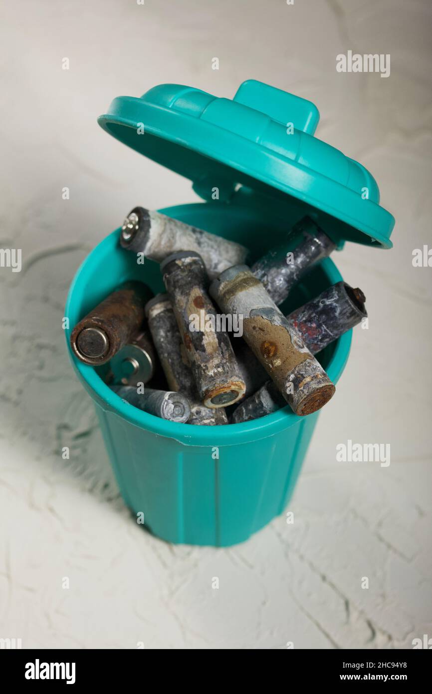 Corroded waste batteries. Finger-type batteries and accumulators for ...