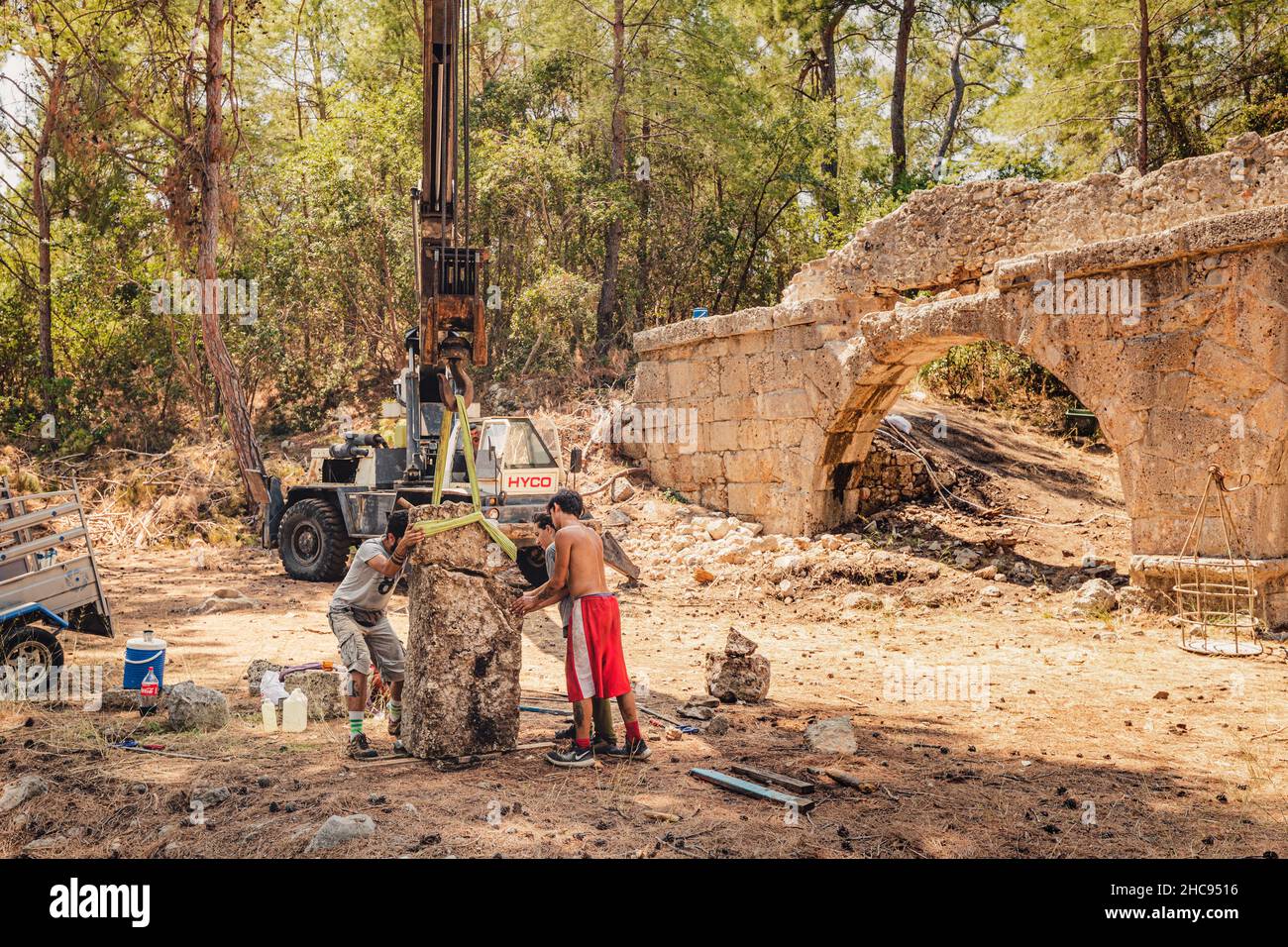 24 August 2021, Antalya, Turkey: Working archaeologists are working on ...
