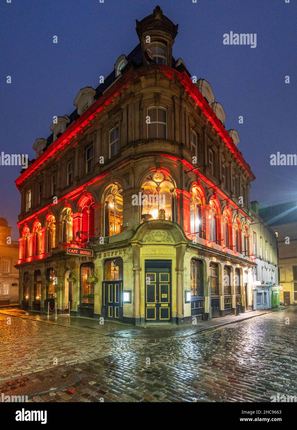 Night winter exterior view of Cafe Royal bar and restaurant in ...
