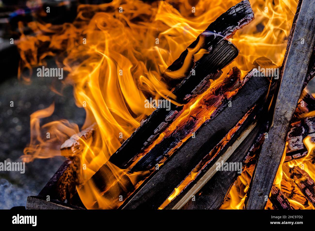 Fire made of wooden planks Stock Photo - Alamy